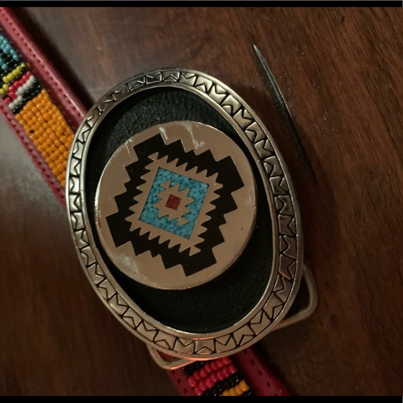 Accessories | Aztec Print Belt Buckle With Crushed Turquoise | Poshmark